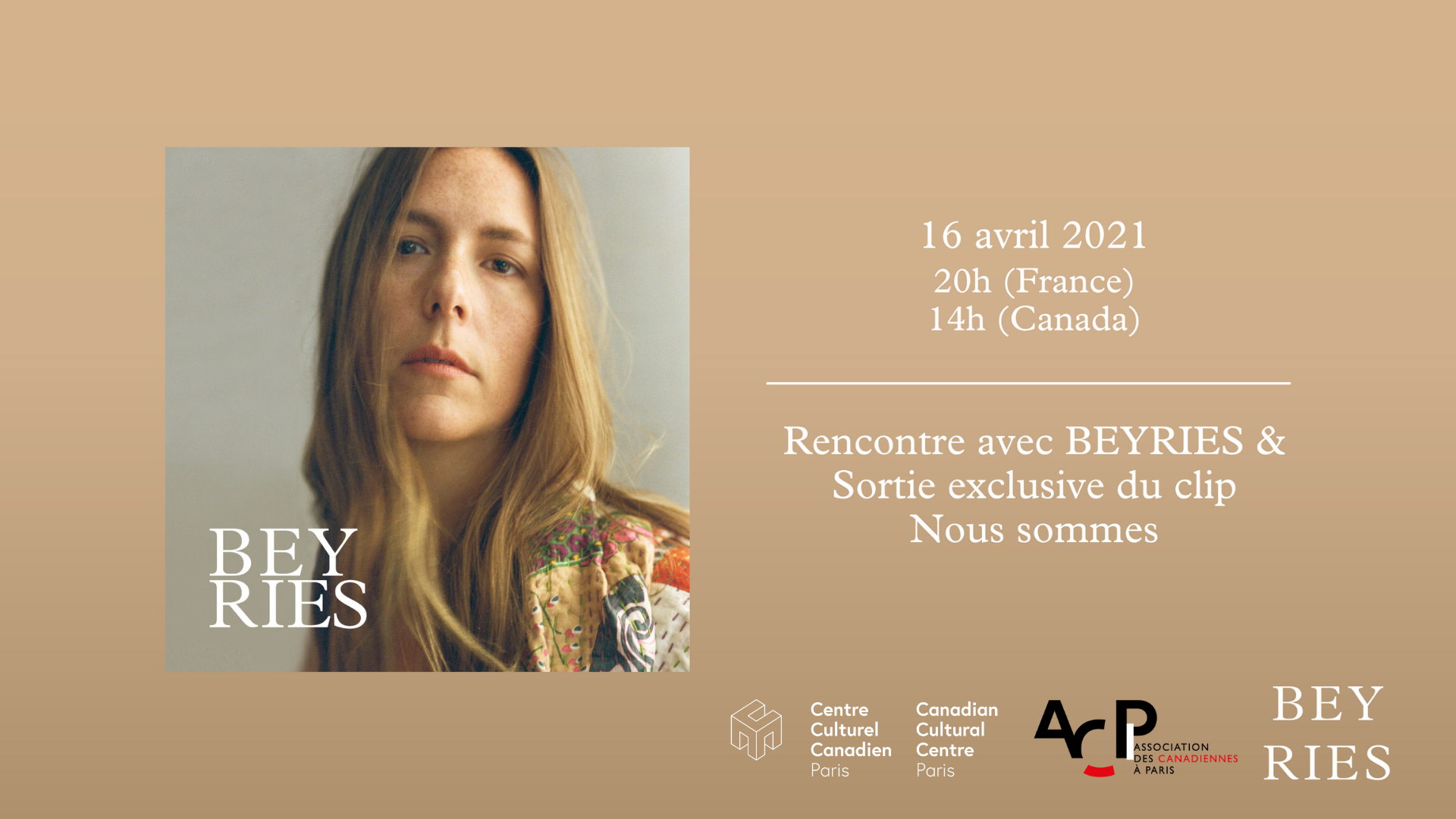 Rencontre avec BEYRIES – Centre Culturel Canadien – Paris